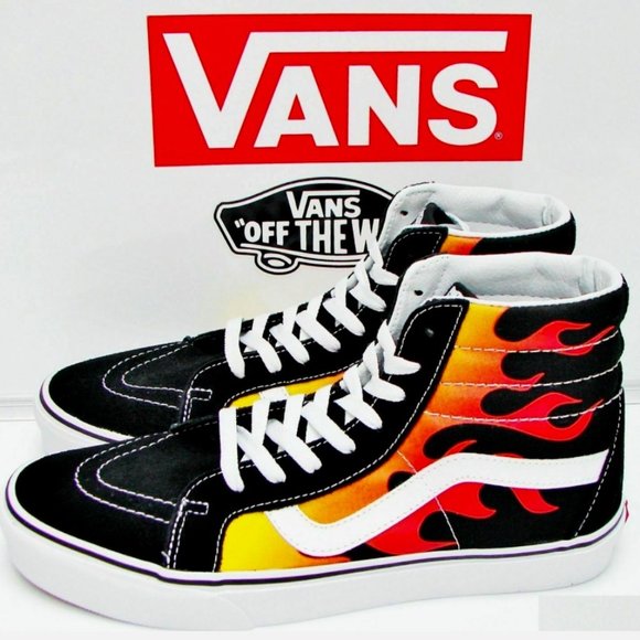 Vans | Shoes | Vans Flame Black White Red Skater Sk8hi Reissue Off The ...